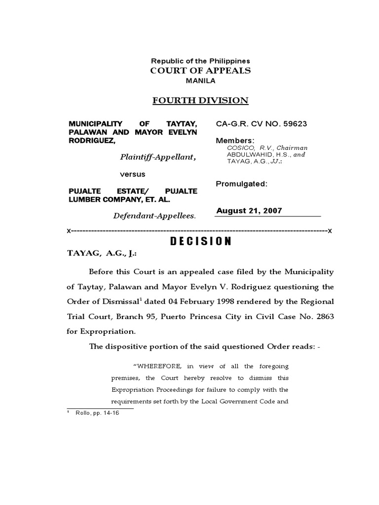 Decision Analyzing the Dismissal of an Expropriation Case Filed by a ...