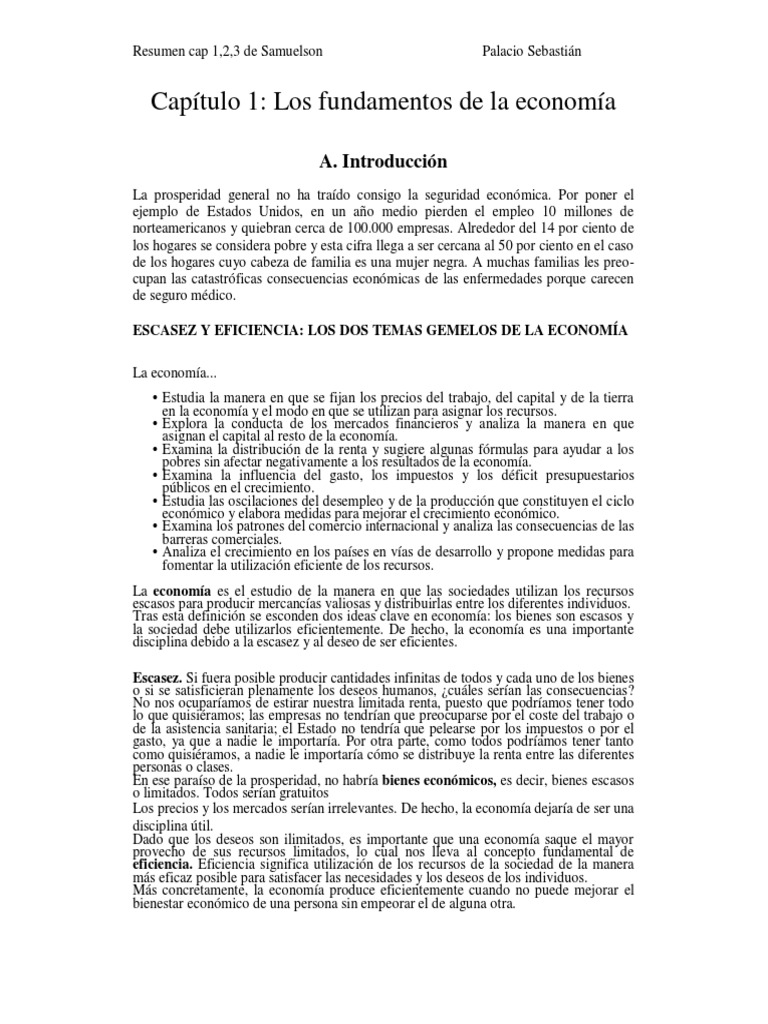 Resumen Cap 1 2 3 Samuelson | PDF | Oferta (economía) | Oferta y demanda