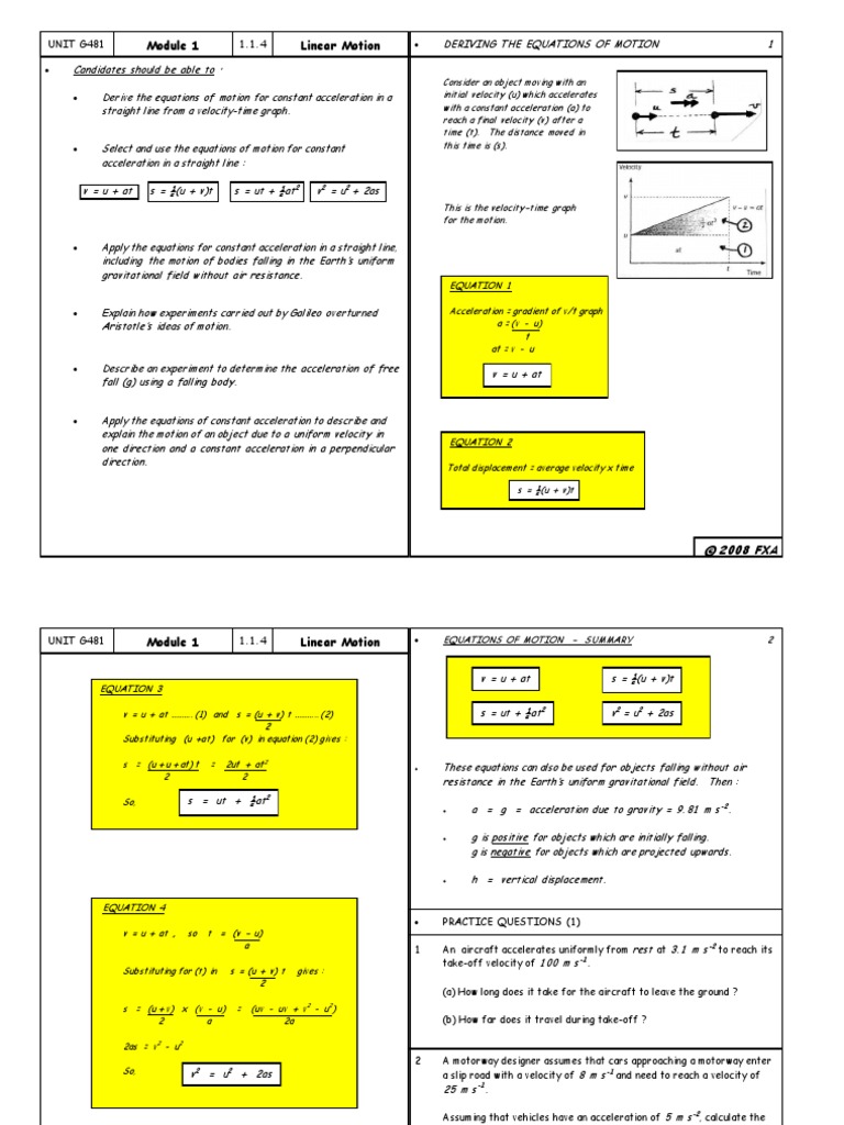 g481 1 1 4 Linear Motion | PDF | Acceleration | Velocity