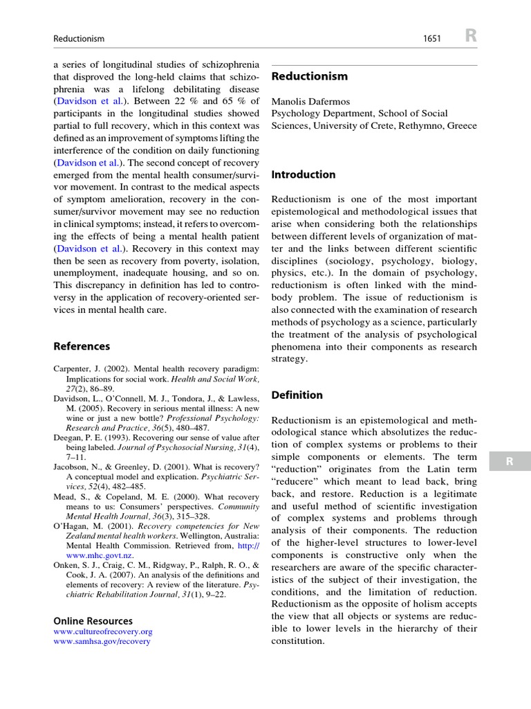 Reductionism | PDF | Reductionism | Recovery Approach