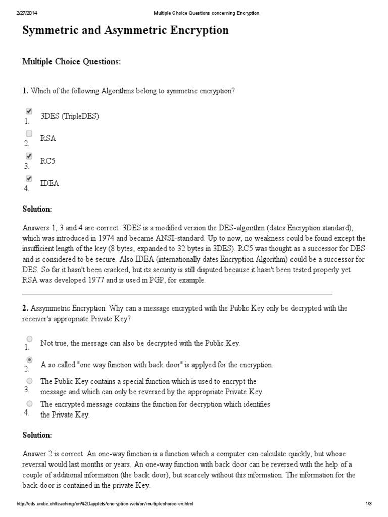 Multiple Choice Questions Concerning Encryption | PDF | Key (Cryptography) | Public Key Cryptography