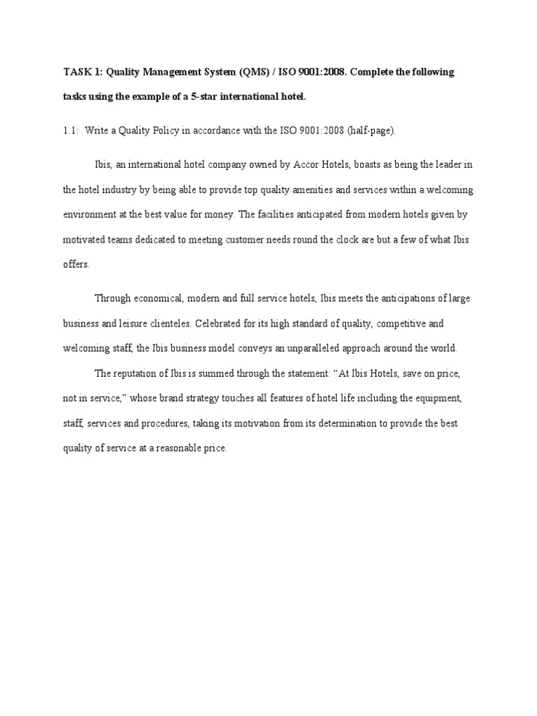 TASK 1: Quality Management System (QMS) / ISO 9001:2008. Complete The ...