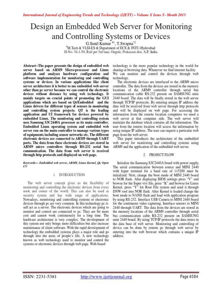 Design An Embedded Web Server For Monitoring and Controlling Systems or ...