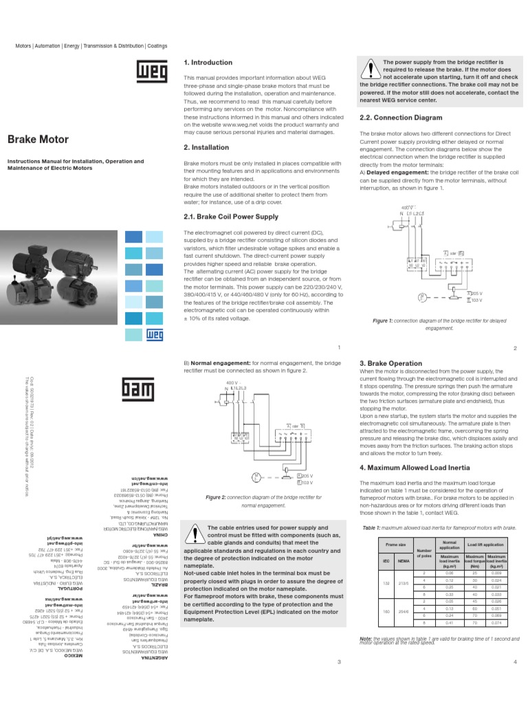 WEG Brake Motor Installation Operation and Maintenance Manual 50021973 ...