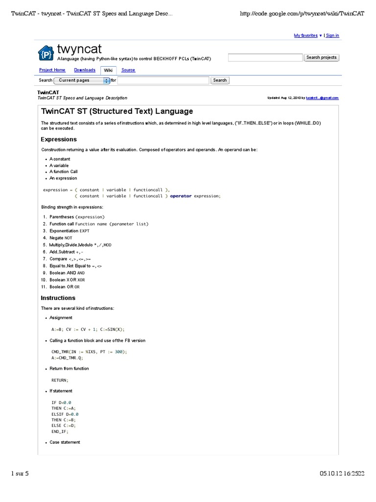 Twyncat Twincat St Structured Text Language Pdf Variable Computer Science Parameter 