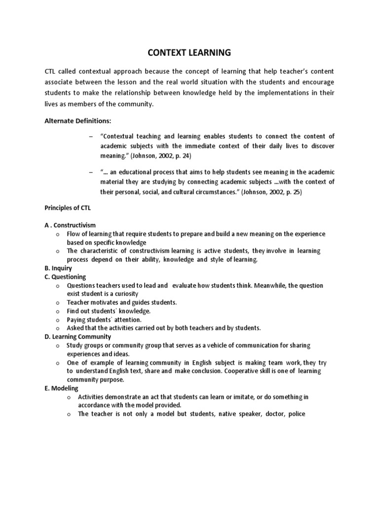 Context Learning: Alternate Definitions | PDF | Constructivism ...