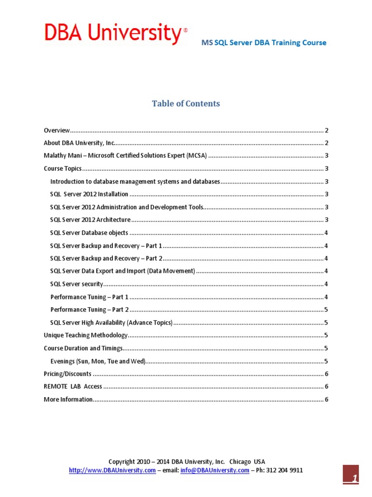 SQL Server DBA Training | Download Free PDF | Microsoft Sql Server ...