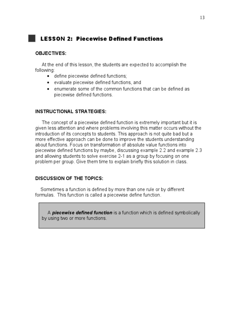 Understanding Piecewise Defined Functions: An Instructional Lesson on Evaluating and Defining ...
