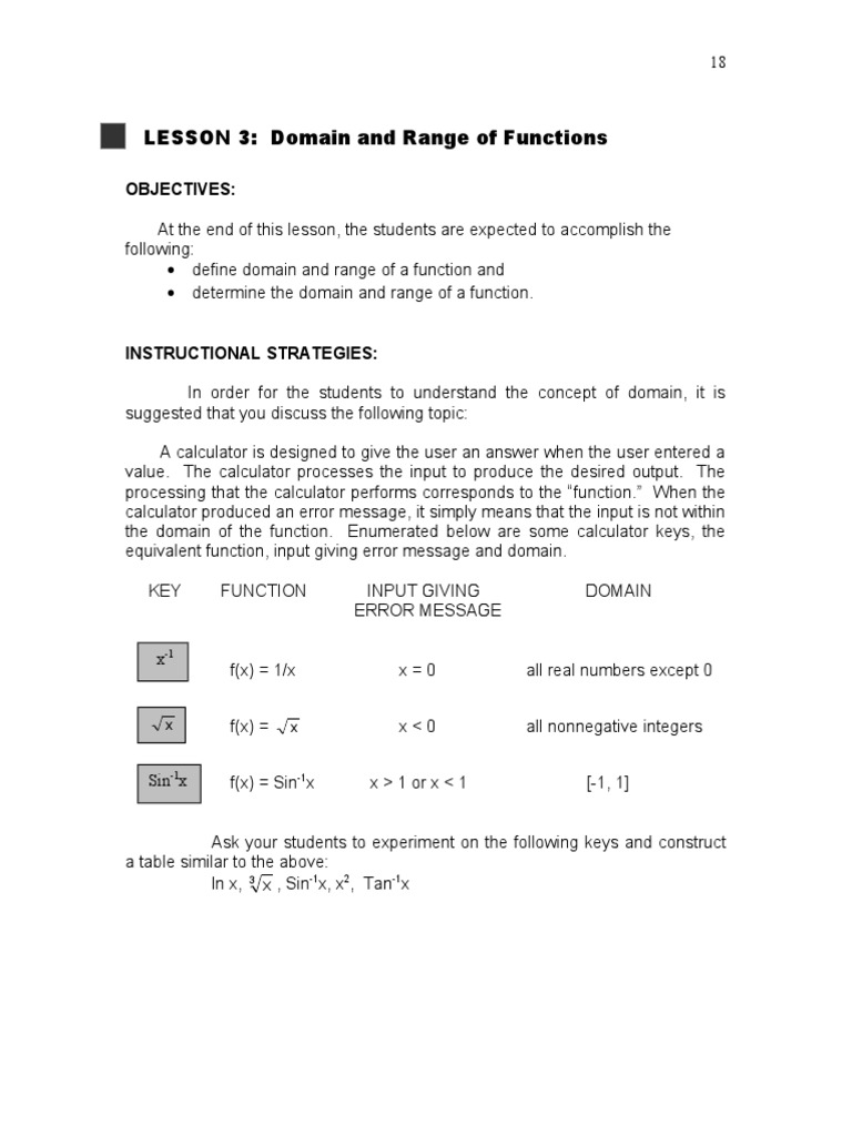 LESSON 3: Domain and Range of Functions | PDF | Polynomial | Domain Of ...