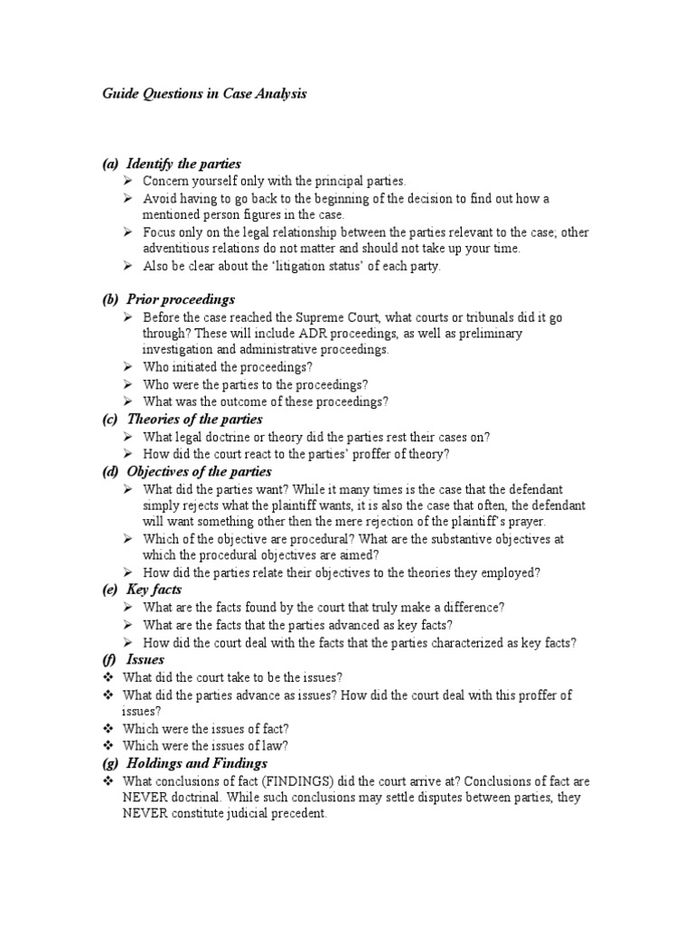 Law - Guide Questions in Case Analysis | PDF
