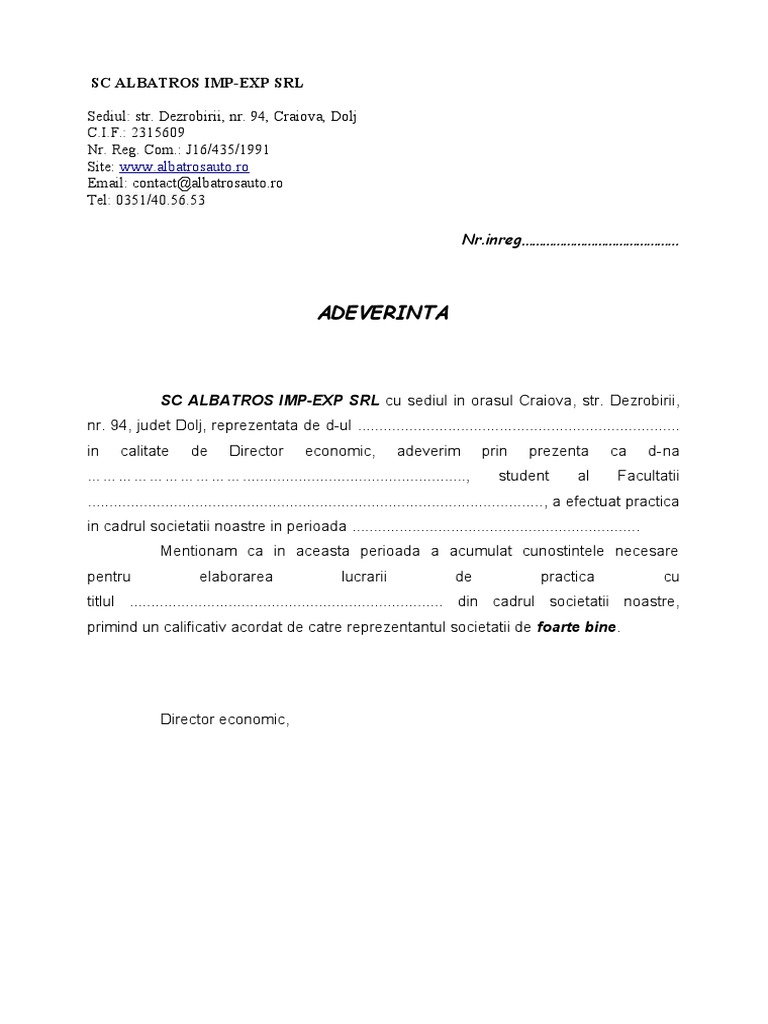 Adeverinta Practica 5 ADA | PDF