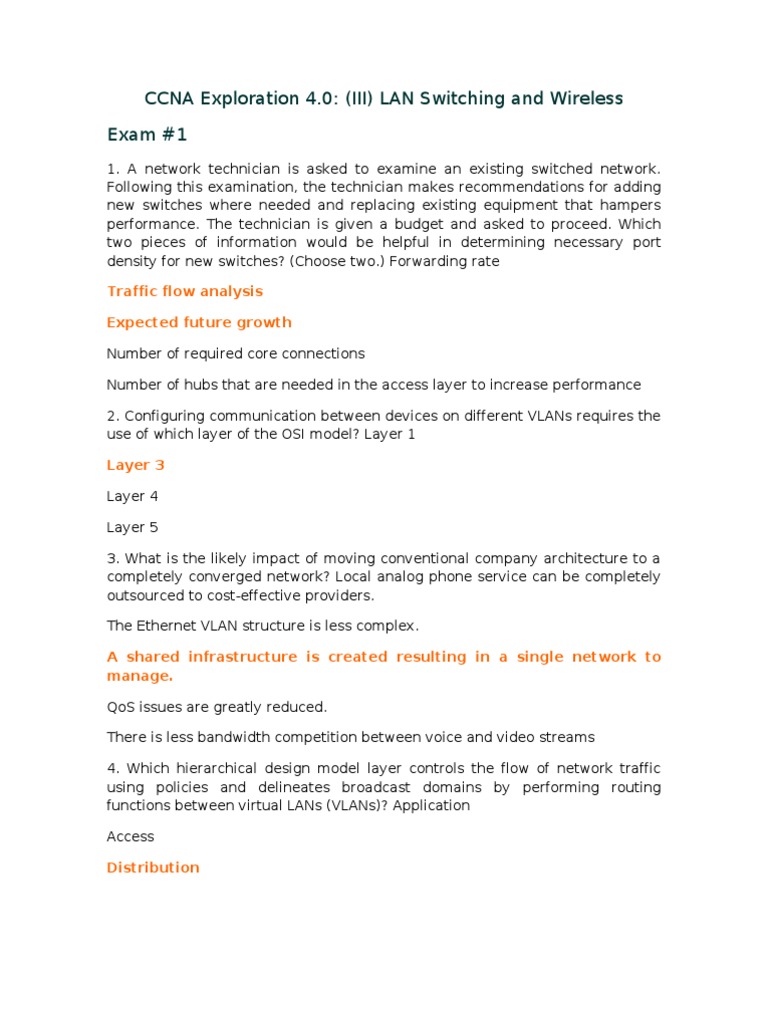 CCNA Exploration 4.0: (III) LAN Switching and Wireless Exam #1 | PDF | Network Switch | Computer ...