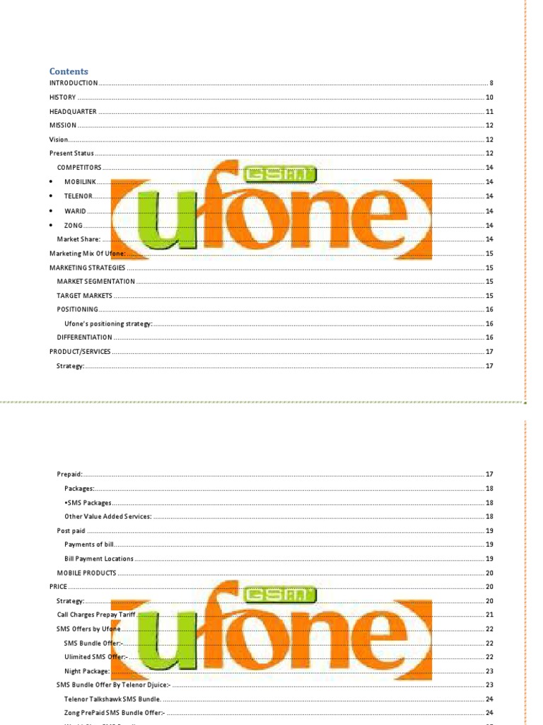 Marketing Report On Ufone | PDF | Short Message Service | Mobile Phones