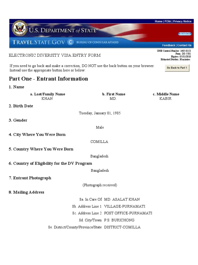 Electronic Diversity Visa Entry For (Kabir) | PDF | Social Institutions ...