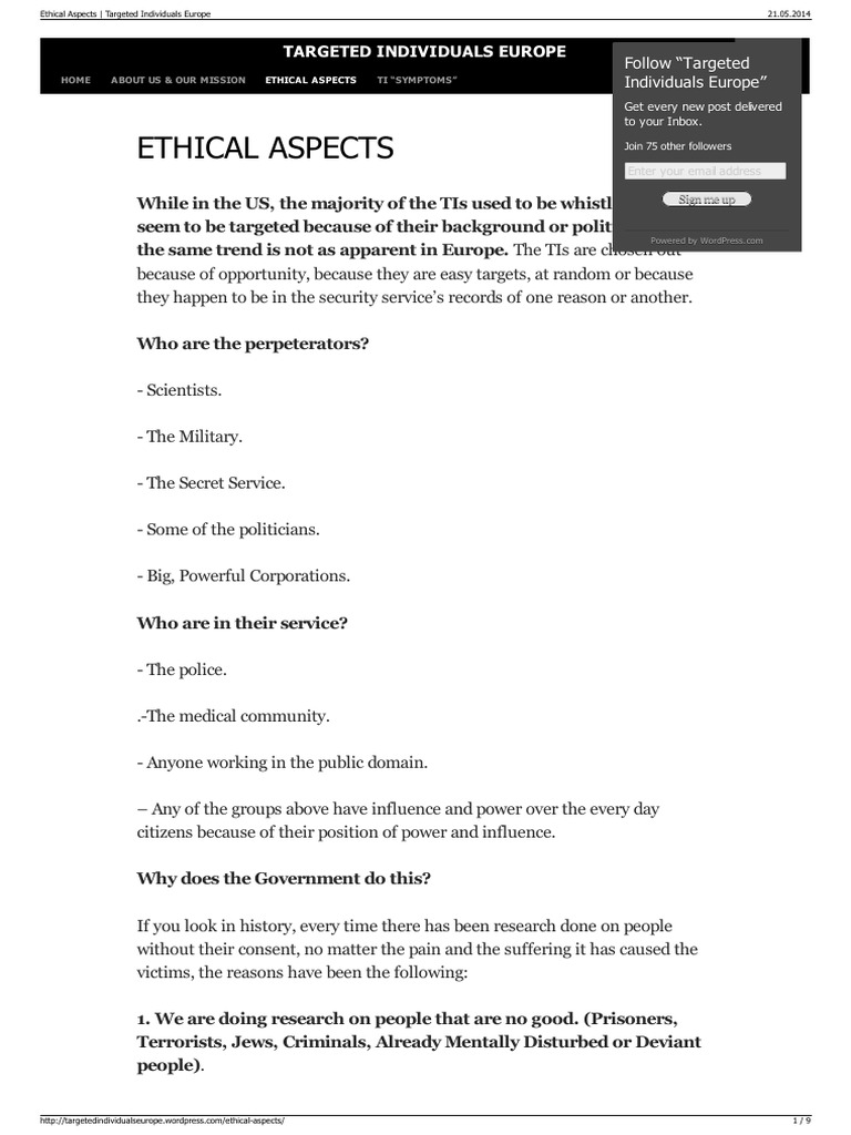 Ethical Issues in Targeted Individuals Europe | PDF | Torture ...
