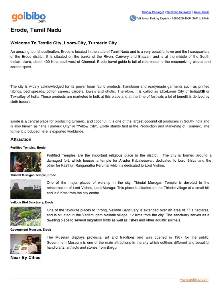 Tourism Guide Erode | PDF | Tamil Nadu | Clothing