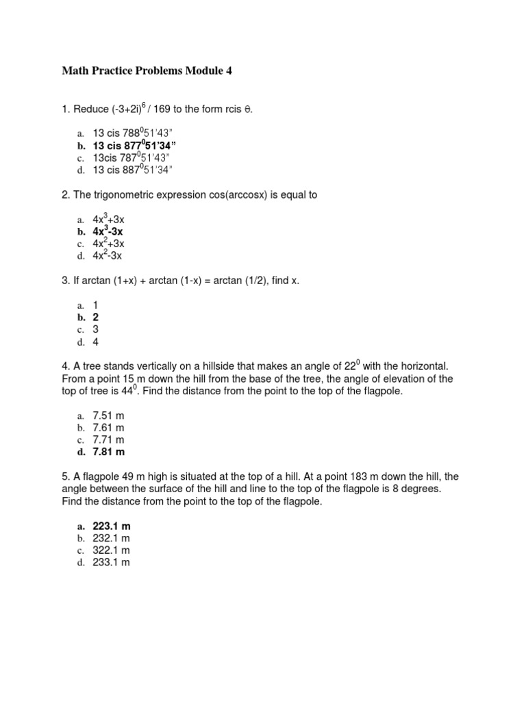 Math Practice Problems Module 4 Pdf Sphere Triangle
