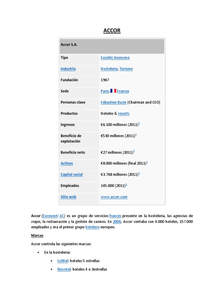 ACCOR | PDF | Hotel | Hotel y empresas de ocio