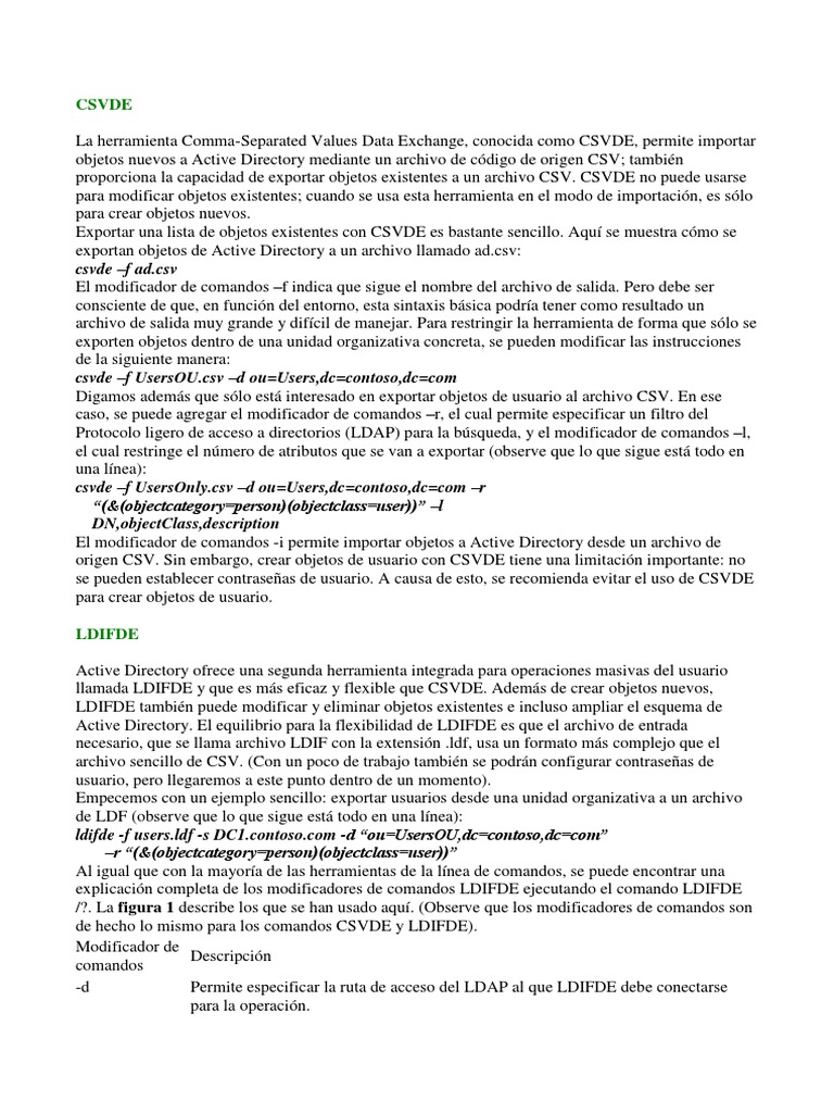 CSVDE Ldifde | PDF | Directorio Activo | Archivo de computadora