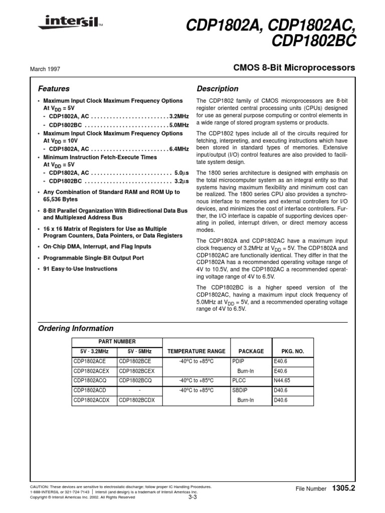 CDP1802 Datasheet | Download Free PDF | Input/Output | Instruction Set