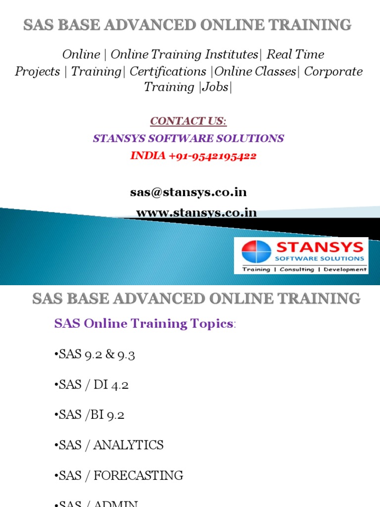 Sas Base and Advanced Certification in Hyderabad | PDF | Sas (Software ...