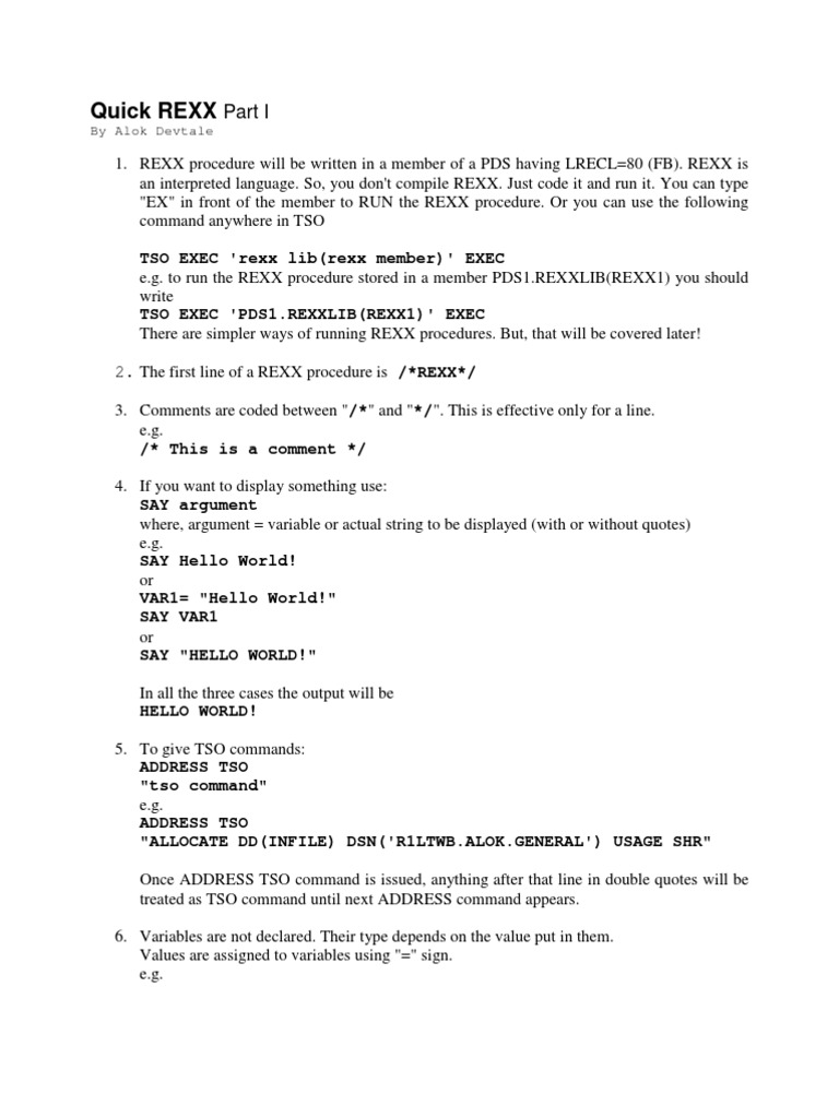 Rexx Primer 1 Pdf Array Data Type String Computer Science