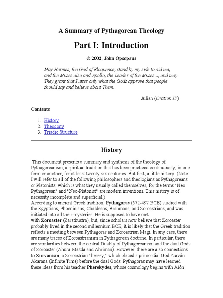 A Summary of Pythagorean Theology | PDF | Pythagoras | Religious Belief ...