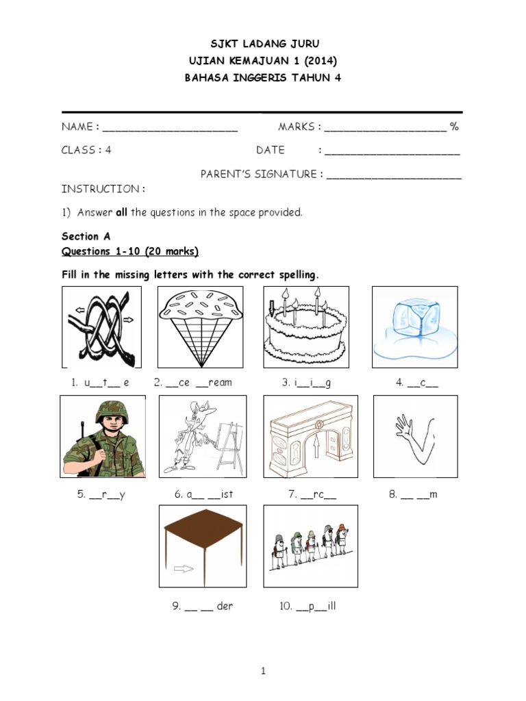Monthly Test English YeaR 4 | PDF