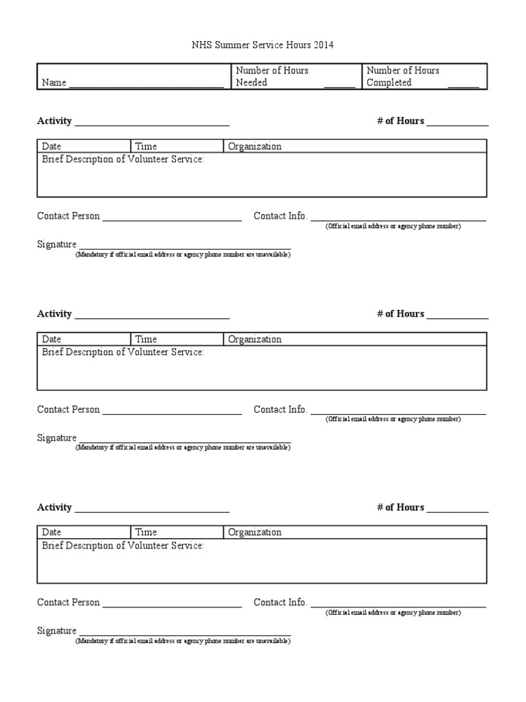 NHS Volunteer Hours Submission Form | PDF | Career & Growth