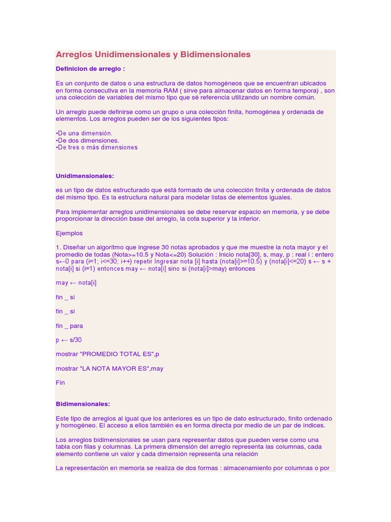 Arreglos Unidimensionales y Bidimensionales | PDF | Estructura de datos de matriz | Áreas de ...