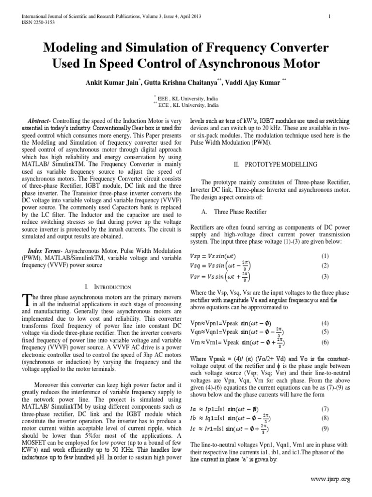 Modeling and Simulation of Frequency Converter Used in Speed Control of ...