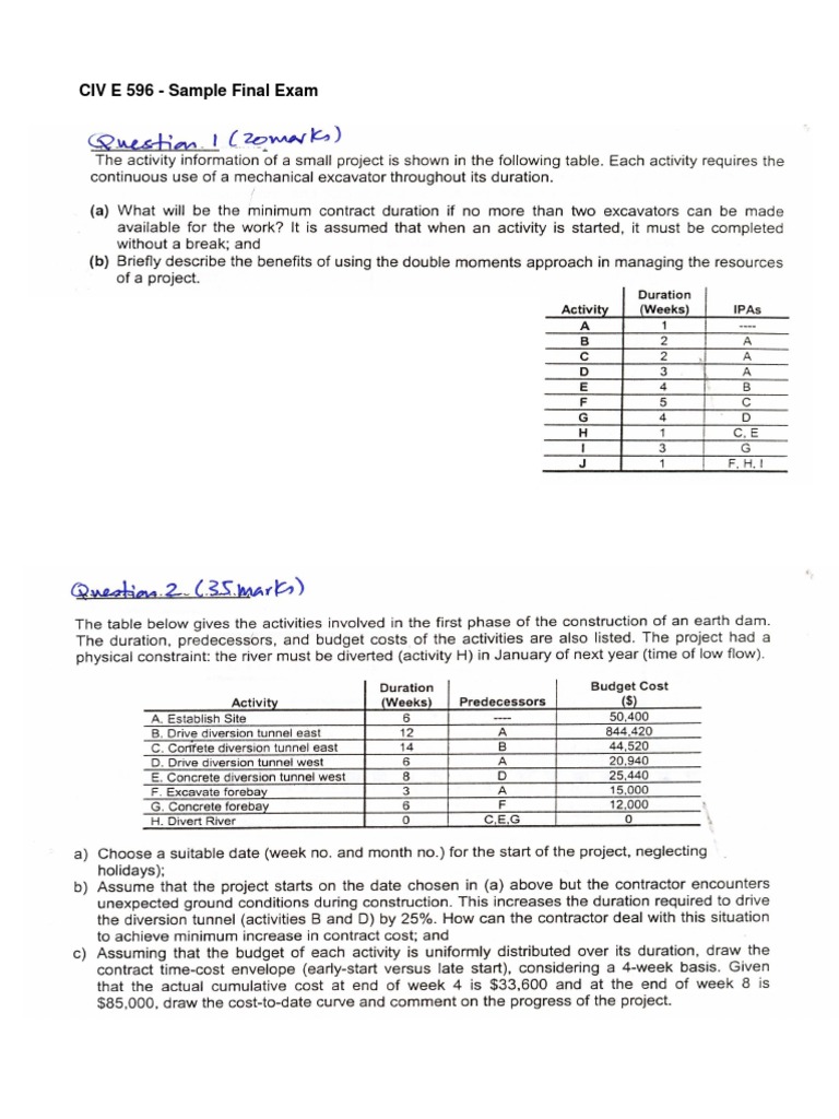CIV E 596 - Sample Final Exam | PDF