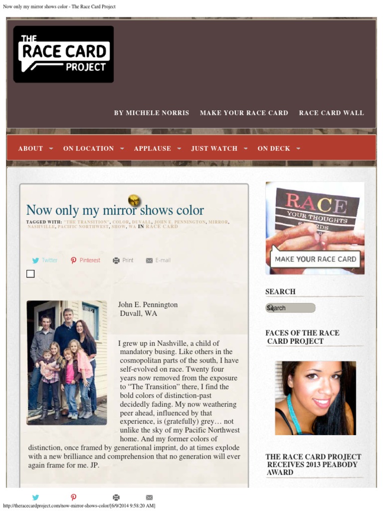 Now Only My Mirror Shows Color: by Michele Norris Make Your Race Card ...