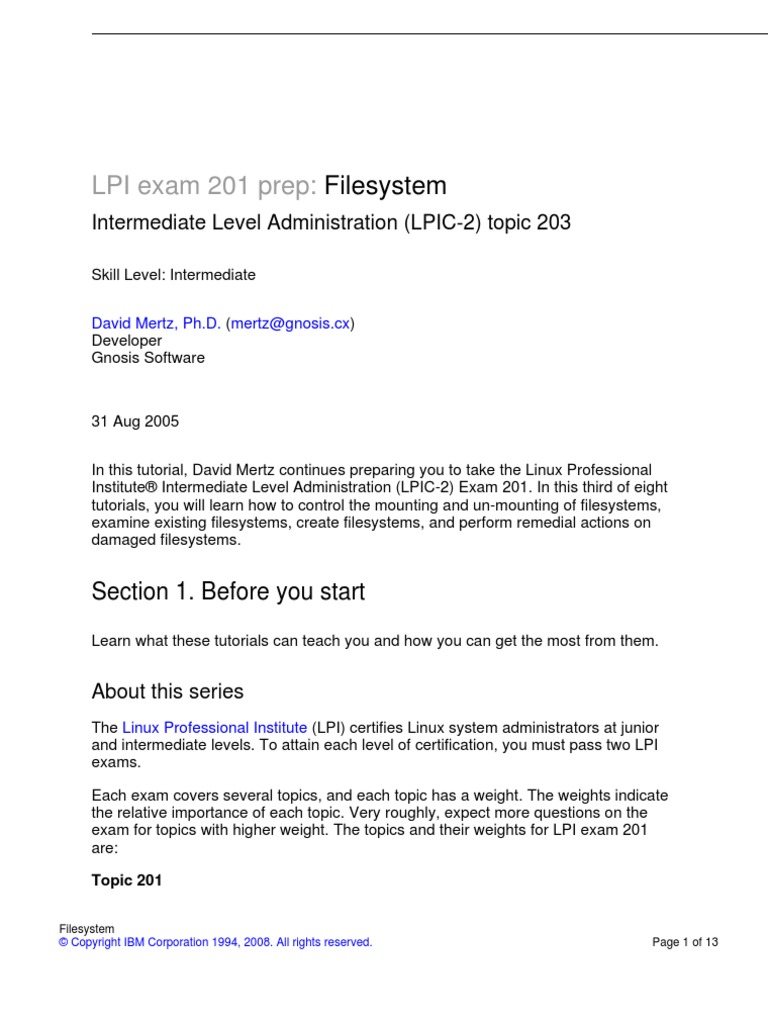 LPI Exam 201 Prep:: Filesystem | PDF | File System | Information Retrieval