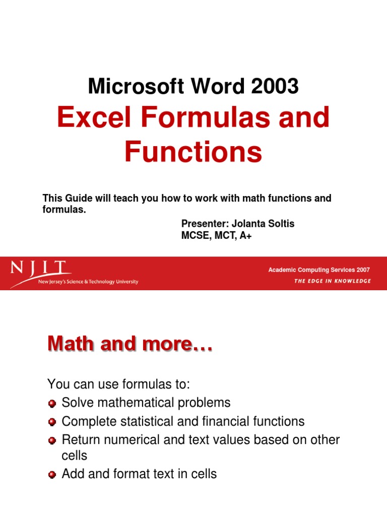 Excel 2003 Formulas and Functions Final | PDF | Formula | Microsoft Excel