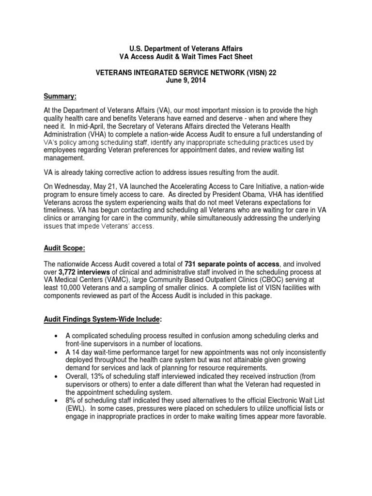 Vis N 22 Fact Sheet 140609 | PDF | Veterans Health Administration ...