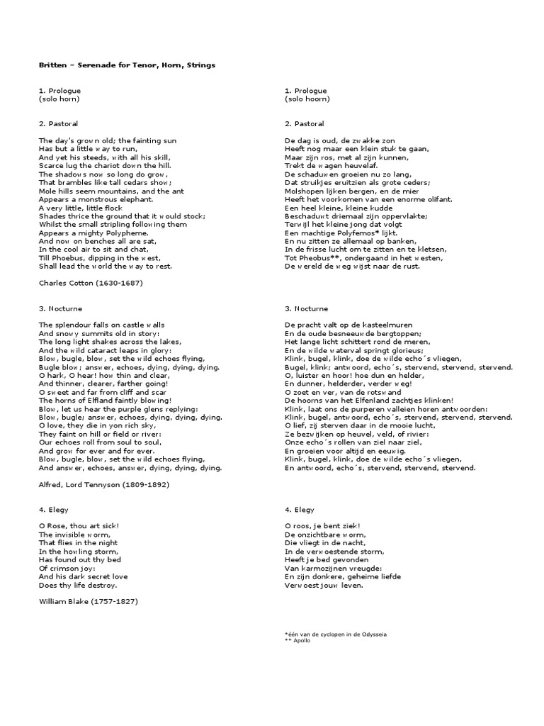 Lyrics Britten Serenade Op. 31 | PDF