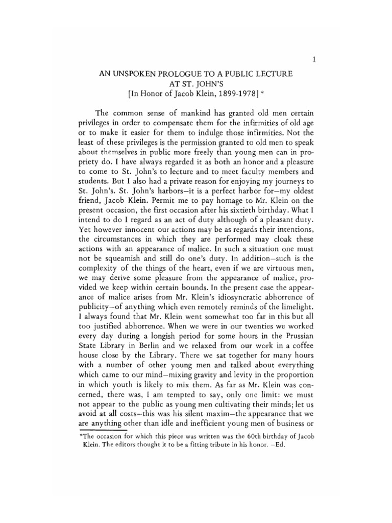 Leo Strauss On Jacob Klein | PDF | Martin Heidegger | Philosophical ...
