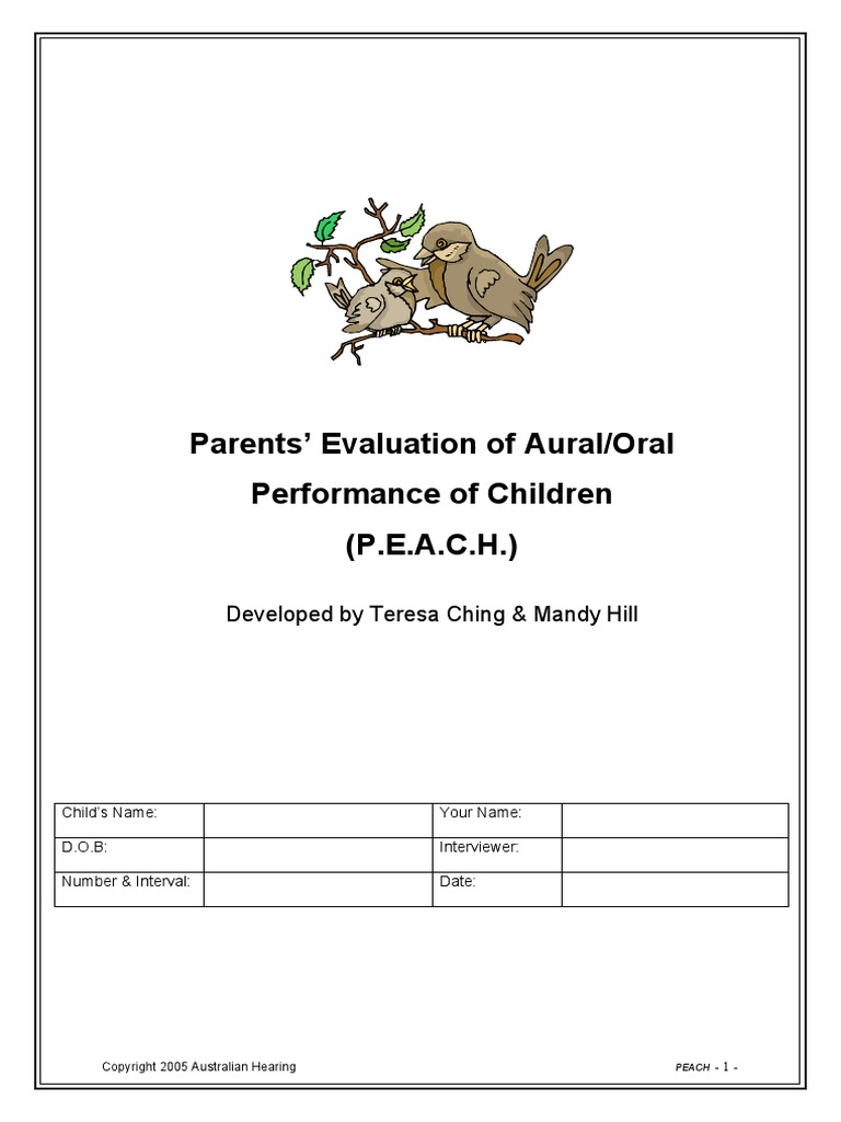 PEACH Parents Evaluation of Aural-Oral Perfonmance Children | PDF ...