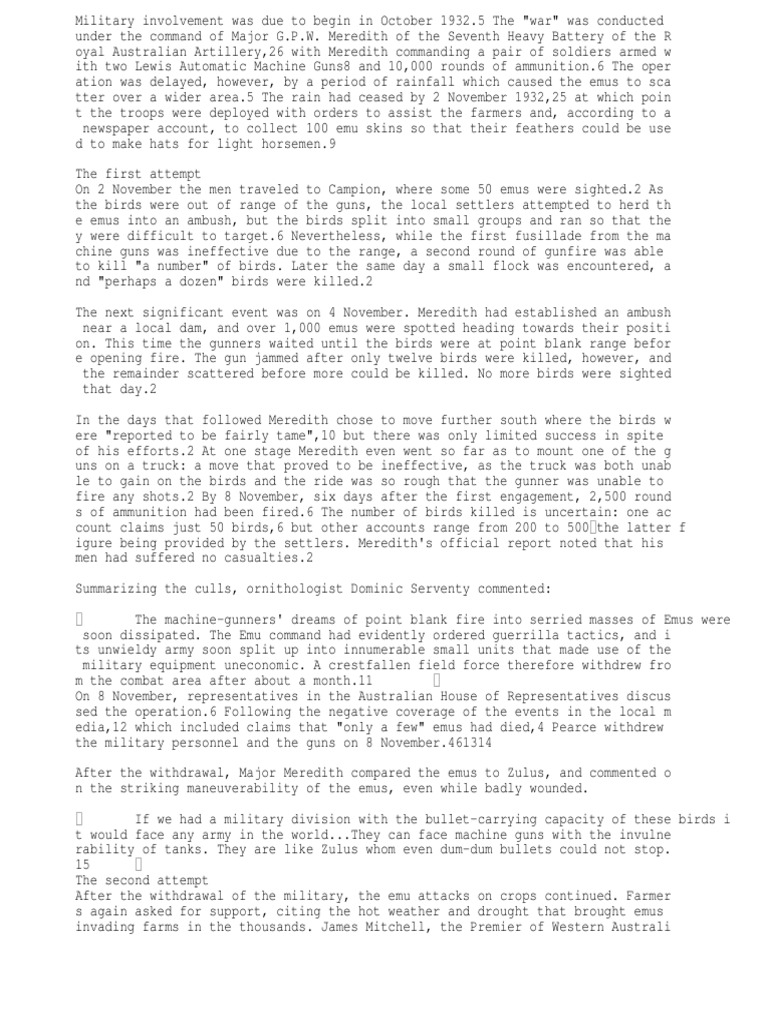 The Emu War | PDF | Chronology Of War | Military Operations