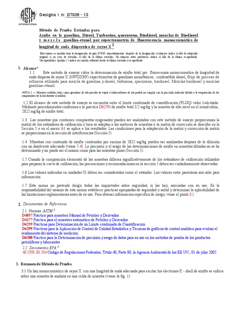 Astm d7039 Español | PDF | Calibración | Rayo X