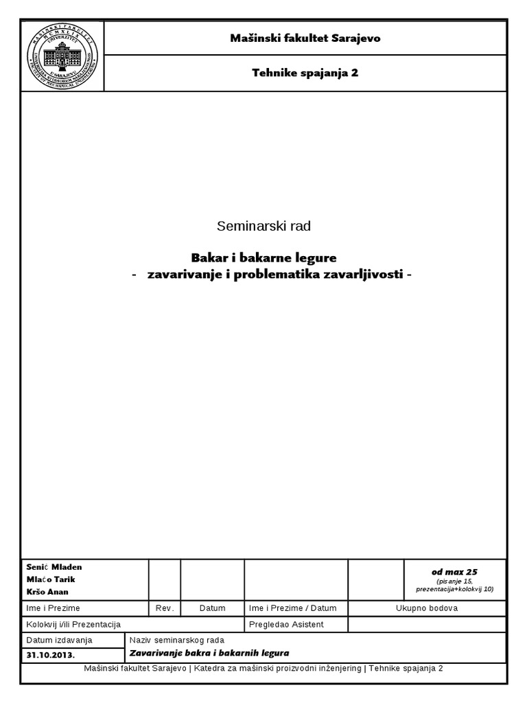 Bakar I Legure Bakra - Seminarski Rad | PDF