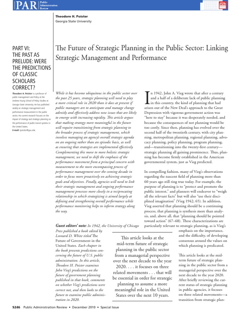 Strategic Planning's Future in Public Sector | PDF | Strategic ...