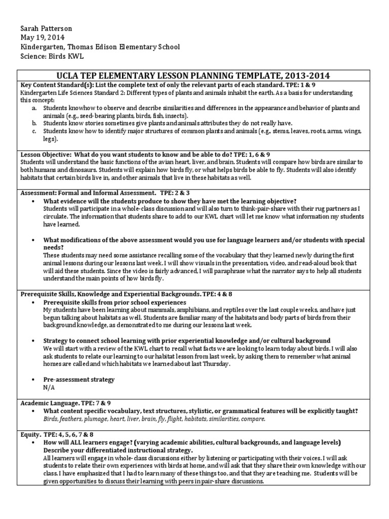 LP Birds KWL | PDF | Birds | Differentiated Instruction