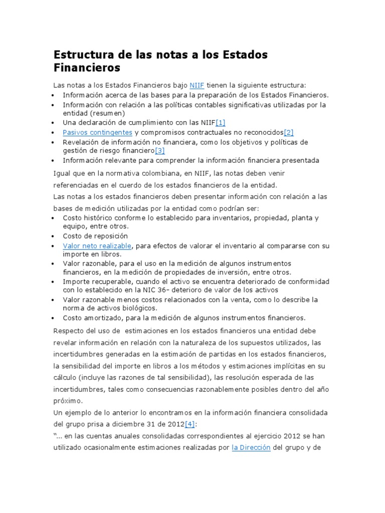 Estructura de Las Notas A Los Estados Financieros | PDF | normas internacionales de INFORMACION ...