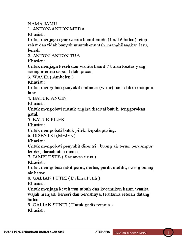 Nama-Nama Jamu Dan Khasiatnya1 | PDF