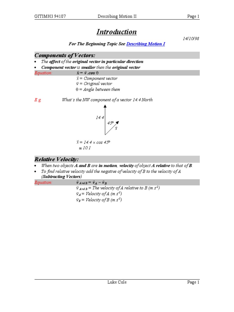 Components of Vectors:: Equation | PDF | Velocity | Acceleration