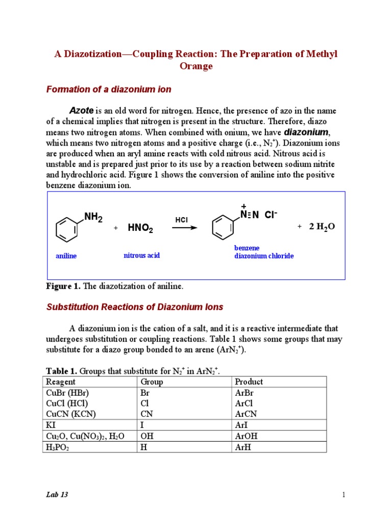 Lab 13 a Diazotization-Coupling Reaction--The Preparation of Methyl ...