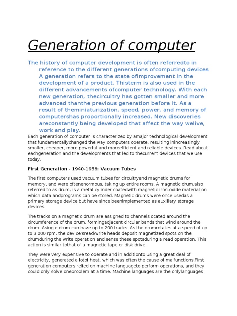 Generation of Computer | PDF | Central Processing Unit | Integrated Circuit