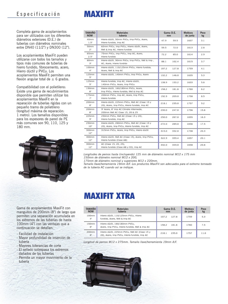 Maxifit Especificacion | PDF | Tubería (transporte de fluidos) | Acero